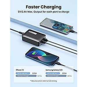 USB Charger Block, Evatronic 60W 12A 6-Port USB Charging Station Desktop USB Charging Hub with Multiple Port Compatible with iPhone 14 13 12 Pro Max Mini 11 X SE iPad Pro Air Galaxy S21 Tablet Black