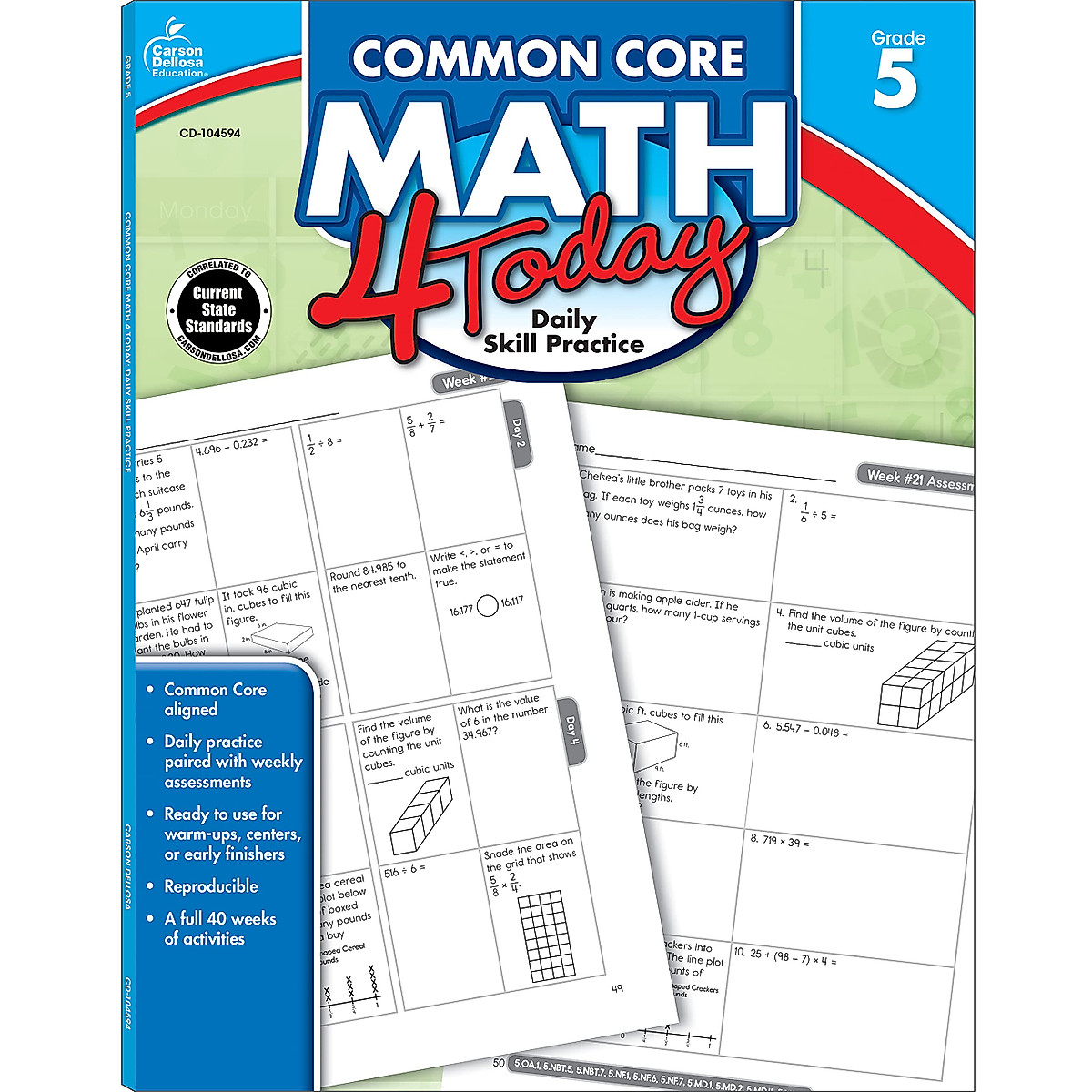 Carson Dellosa | Common Core Math 4 Today Workbook | 5th Grade, 96pgs (Common Core 4 Today)