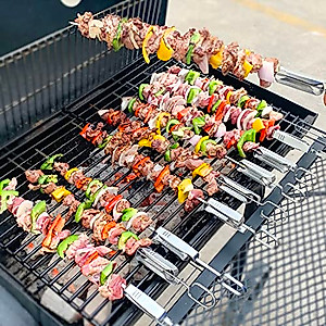 Skewers for Kabobs - Lycklig 17" Metal Skewers for Grilling With Slider, Flat Long 304 Stainless Steel Kabob Skewers, Reusable BBQ Barbecue Shish Kabob Skewers for Meat Shrimp Chicken Veggie (8PCS)