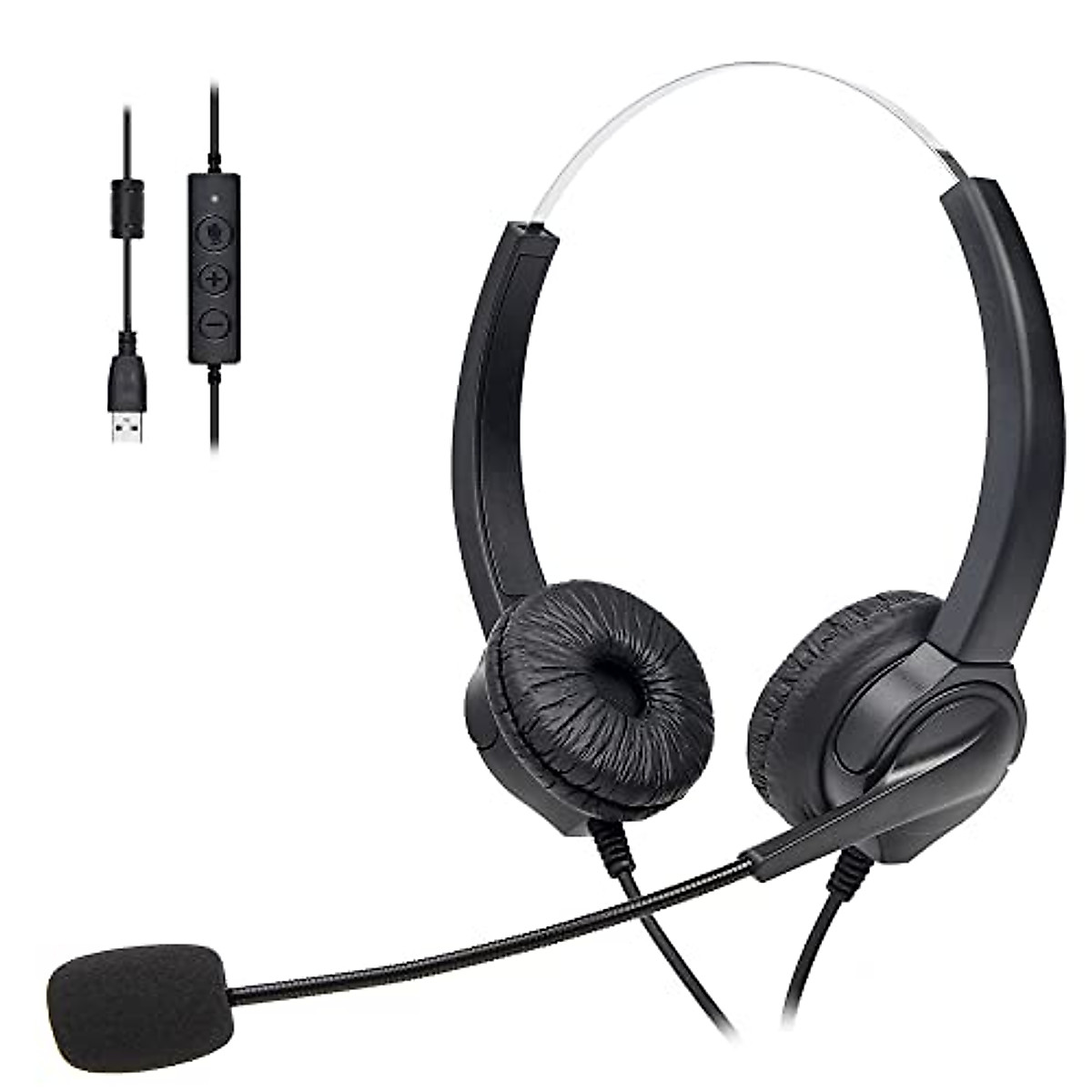 USB Headset with Noise Cancelling Microphone for PC, HD Sound in-line Controls Headset for Computer, PC, Skype, Zoom, Webinar, Call Center, Home, Office