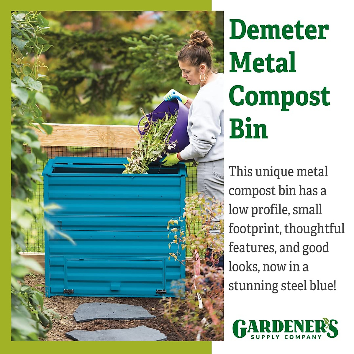 Gardener's Supply Company Demeter Metal Compost Bin | Weatherproof Powder-Coated Galvanized Steel Large Outdoor Composter | 36" W x 20" D x 32" H - Steel Blue