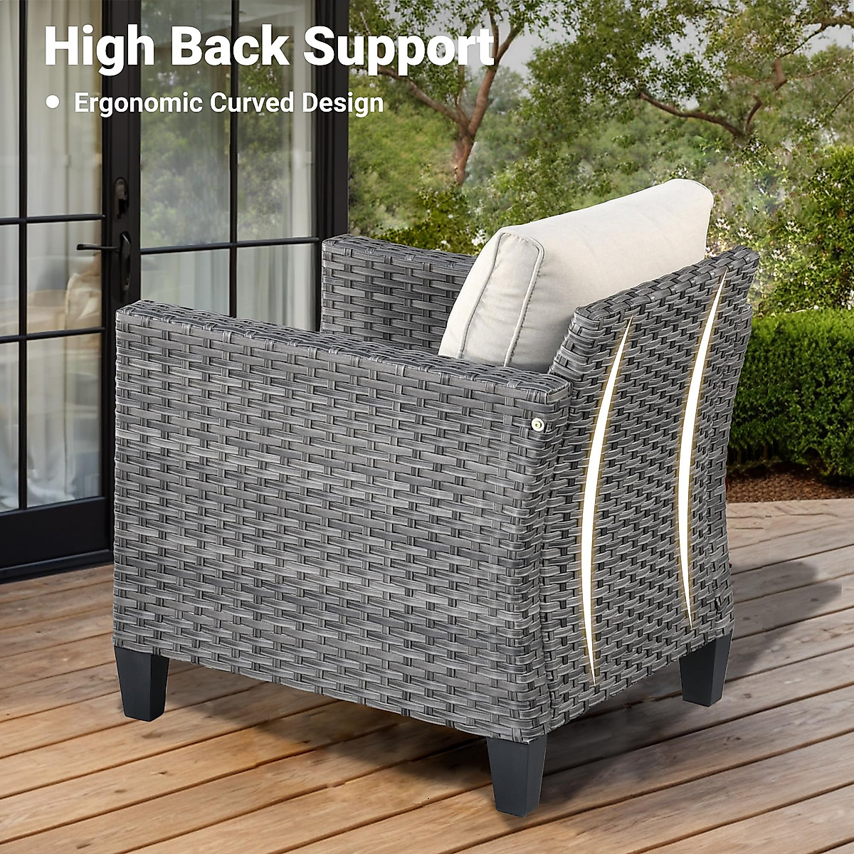 ovios Patio Furniture Set, 7 Pieces Outdoor Wicker Rattan Sofa Couch with 4 Chairs, Ottomans and Comfy Cushions, All Weather High Back Conversation Set Garden Backyard, Beige