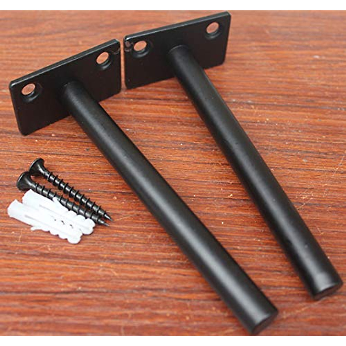 16 Pcs 5" Black Solid Steel Floating Shelf Bracket Blind Shelf Supports - Hidden Brackets for Floating Wood Shelves - Concealed Blind Shelf Support – Screws and Wall Plugs Included