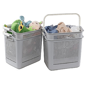 Taysisiter 35 L Plastic Dirty Clothes Storage Baskets, Plastic Laundry Hamper with Handle, Gray, 4 Packs