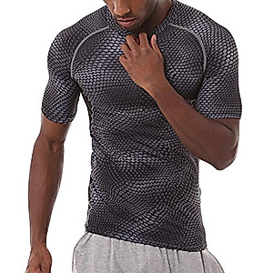 YOMXL Men's Muscle Fitness Tee Snake Print Short Sleeve Sports Quick Dry Tops Casual T-Shirt Dark Gray