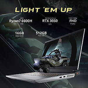 DELL G15 15.6‘’ FHD 120Hz Gaming Laptop, AMD Ryzen 5 6600H, 16GB DDR5 RAM, 512GB PCIe SSD, NVIDIA GeForce RTX 3050, Backlit Keyboard, HD Camera, Win 11 Pro, Gray