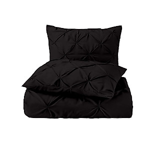 Astroo Linen Designer Pinch Pleated 5 Piece Duvet Cover Set with Zipper and Corner Ties 100% Pure Cotton 800 Thread Count Comforter/Quilt Cover (King/California King Size, Black)