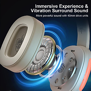 YOTMS Wireless Gaming Headset, 2.4GHz Wireless Headset for PC, PS4/PS5, Switch, Long Battery Up to 30h, 7.1 Surround Sound, Detachable Microphone, 3.5mm Wired Jack for Xbox (Beige)