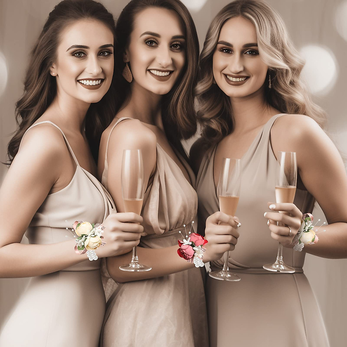 SNAIL GARDEN 12Pcs Elastic Pearl Wrist Corsage Bands, Wrist Corsage Bracelets with 12Pcs Pearl String, Faux Pearl Bead Corsage Accessories Bracelets for Wedding Prom Bride Bridesmaid Handmade Corsage