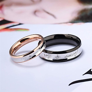 PAURO Couple's Stainless Steel Jewelry Foever Love Retro Engagement Wedding Band Promise Ring with Zirconia Women Size 7