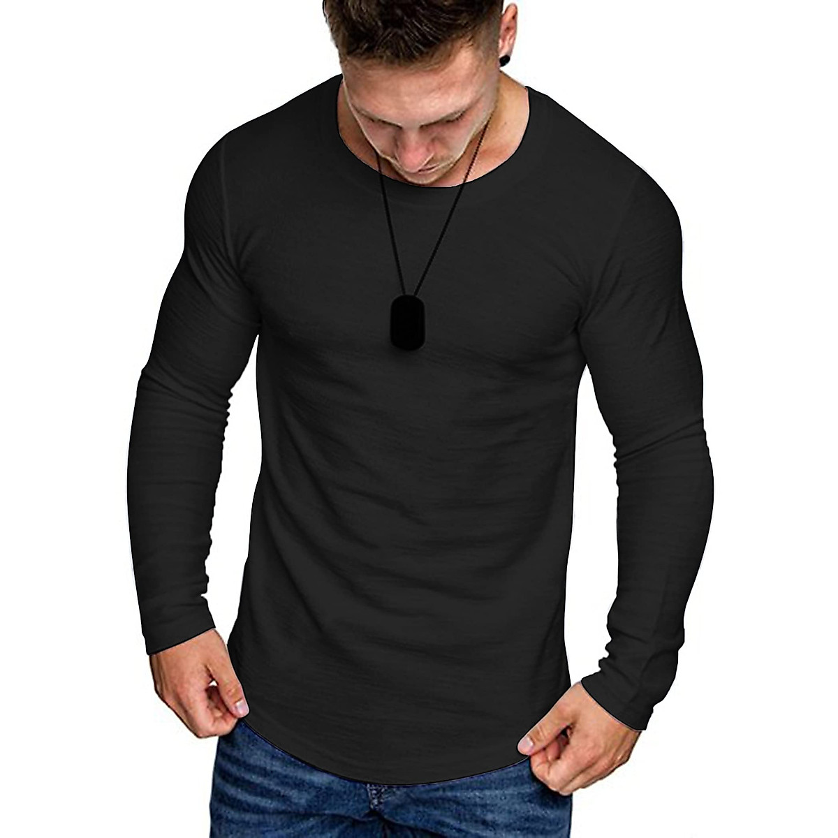 COOFANDY Men 2 Pack Fitted Muscle T Shirt Gym Workout Athletic Long Sleeves Tee Black/White