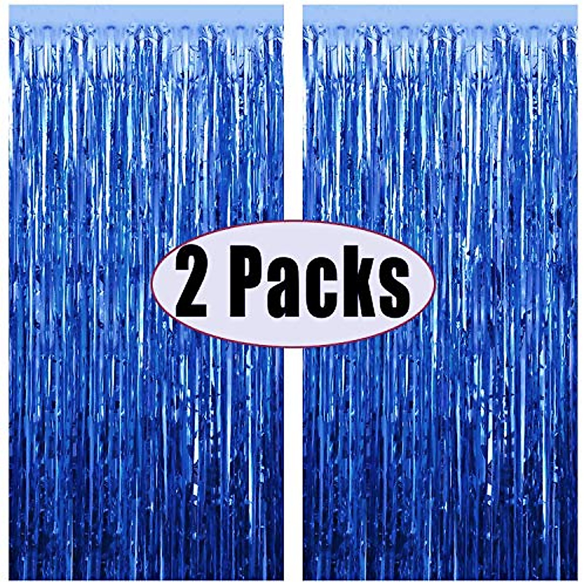 FECEDY 2pcs 3ft x 8.3ft Navy Blue Metallic Tinsel Foil Fringe Curtains Photo Booth Props for Birthday Wedding Engagement Bridal Shower Baby Shower Bachelorette Holiday Celebration Party Decorations
