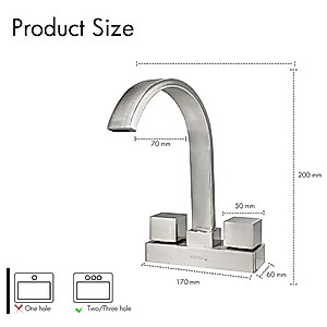 SOLVEX Waterfall Bathroom Faucet 2 Handle,4 Inch Centerset Bathroom Sink Faucet,3 Hole Bathroom Faucet Brushed Nickel,Bathroom Basin Faucet with Deck Mounted Square Handle,SP-40060-2