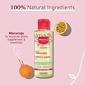 Mustela Maternity Stretch Marks Oil - Natural Pregnancy Skincare Belly Massage Oil with Vitamin E, Avocado, Maracuja & Sunflower Oil - EWG Verified & Fragrance Free - 3.55 fl. oz.