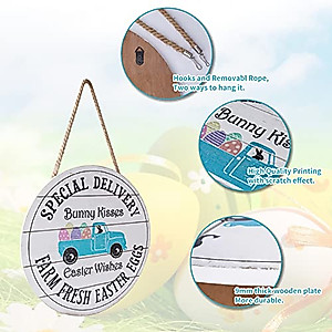 CYPREWOOD Easter Decoration Sign for the Home, 16" Large Farmhouse Wooden Easter Decor, Easter Signs for Door Hanger, Yard (Little Blue Truck Easter)