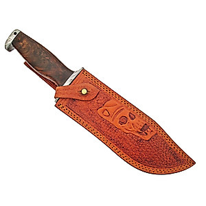 SFG - 13" Fixed Blade Hunting Bowie Knife, Damascus Steel Blade, Non-Slip Walnut Wood Handle, Lanyard Hole, Hunting, Camping, Backpacking, Fishing, Unique Gift Item For Him