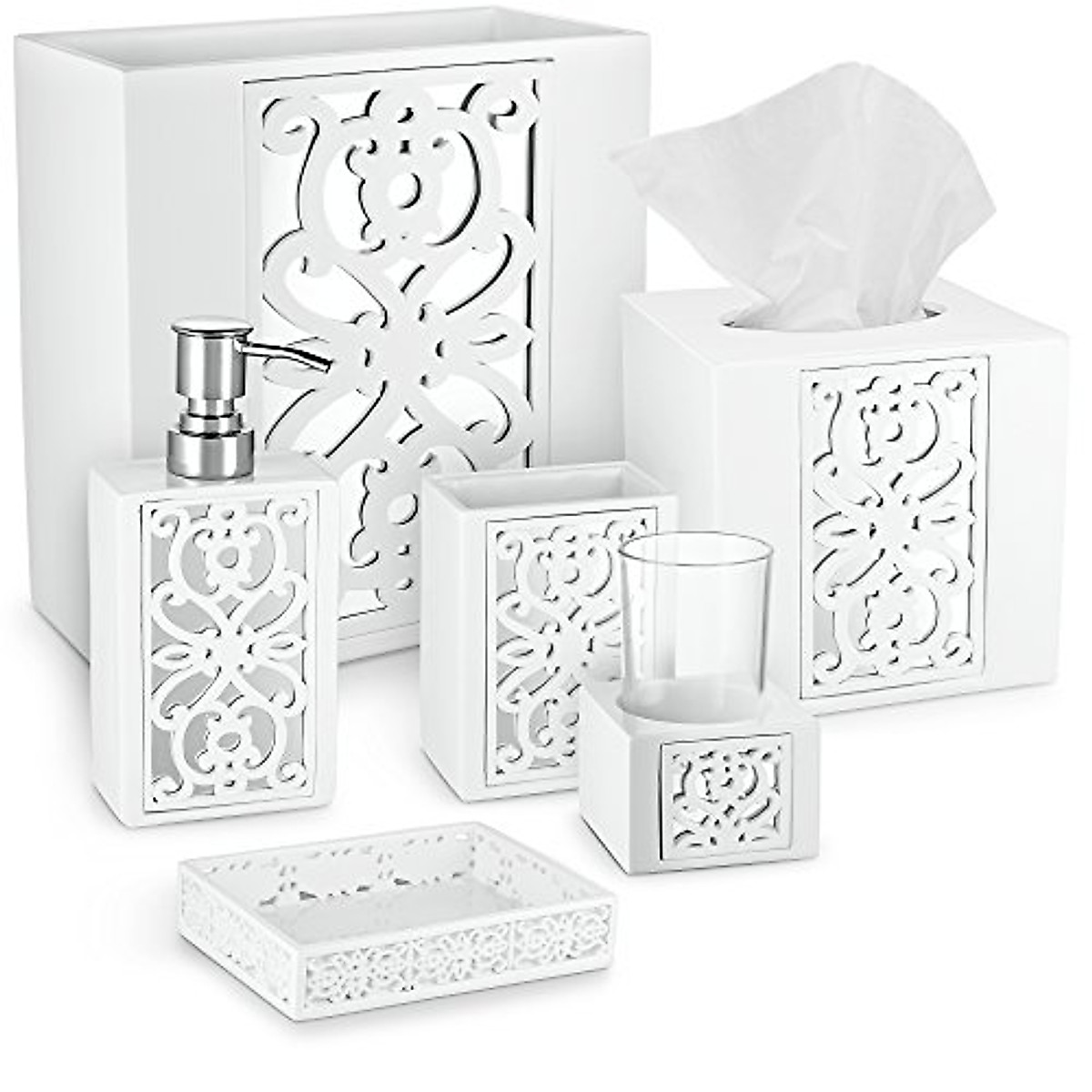 Creative Scents White Bathroom Trash Can - Decorative Bathroom Wastebasket - Mirrored Waste Basket for Bathroom, Bedroom, Powder Room Or Living Room - Durable Mirror Janette Bathroom Garbage Can