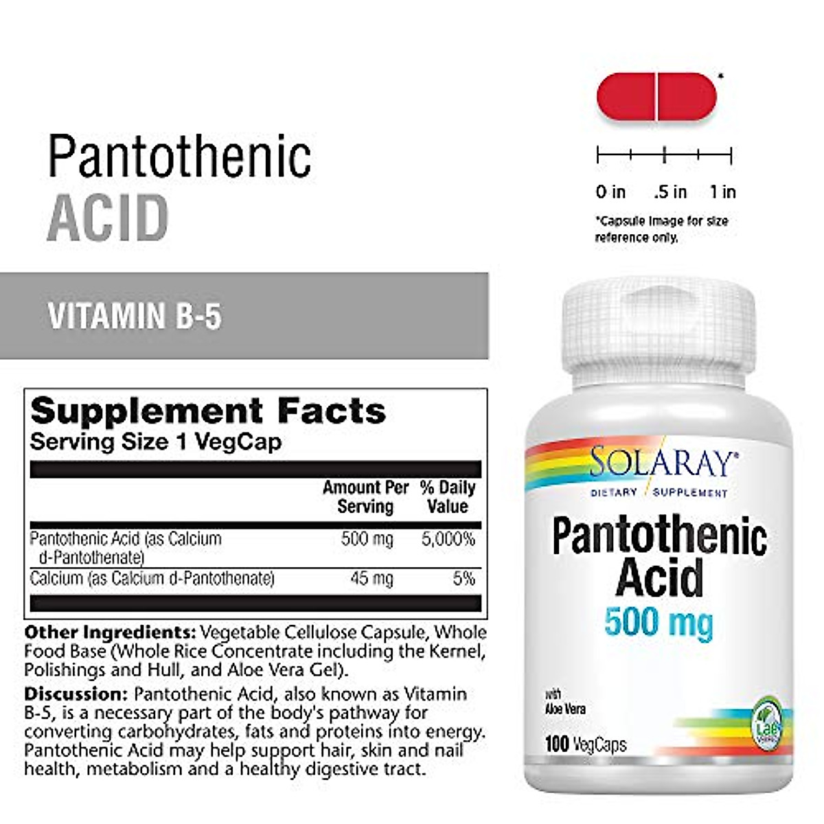 Solaray Pantothenic Acid 500mg -100 Caps