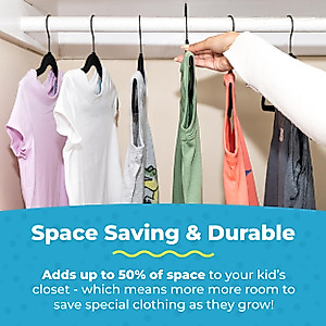 Fontaines Luxury Kid's Black Velvet Felt Non Slip Clothes Hangers 50 Pack - Ultra Slim & Space Saving - Heavy Duty Swivel Black Hook for Children's Clothing, Shirt, Dress, Skirt & Pants Organization