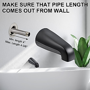Dreyoo Universal Bath Tub Spout with Adapter Bathroom Bathtub Faucet Spout Without Diverter, Fits for 1/2'', 3/4'' IPS Inside Thread Connection and Tub/Shower Faucet Brands 5" Length(Matte Black)