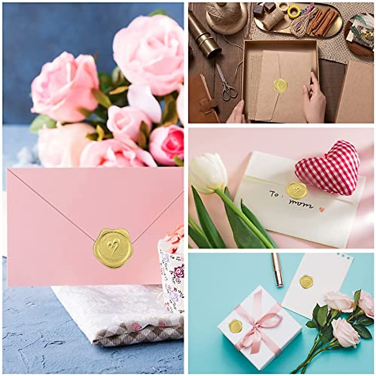 660Pcs Gold Embossed Wax Stickers Valentines Day Heart Envelope Seals Self-Adhesive Stickers for Wedding Celebrations Greeting Cards Commemorative Parties Engagement Invitations