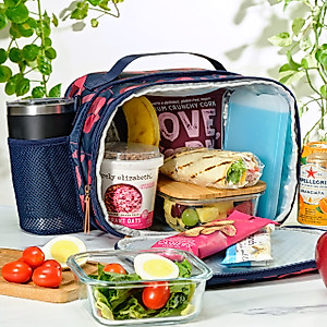 Fit & Fresh Josie Adult Insulated Lunch Bag with Side Pouch & Carry Strap, Complete Lunch Kit Includes Reusable XL Ice Pack, Plum Camo