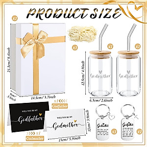 Qinyoung 7 Pcs Godparents Proposal Gift Will You Be My Godmother Godfather Gift Set Includes Coffee Glass Keychains Cards Gift Box for Godmother Godfather from Godchild Baptism Christmas Gift
