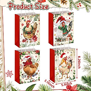 Trandraft 12 Pcs Christmas Kraft Gift Bags with Handles Christmas Goody Bags Holiday Paper Gift Bags Heavy Duty Gift Bags for Christmas Treats Goody Holiday Party Supplies Favors(Chicken)