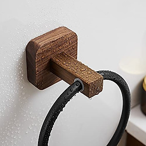 AODORAN Hand Towel Holder Towel Rack - Adhesive Towel Ring Wall Mount Wooden Aluminum Hand Towel Holder Bathroom Accessories Towel Rack for Bathroom Kitchen