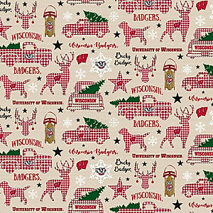 SYKEL ENTERPRISES Wisconsin Badgers Christmas Holiday Design 43 inches Wide 100% Cotton Fabric Sold by Yard