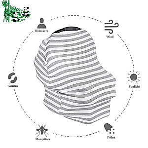 Nursing Breastfeeding Cover Car Seat Canopy for Infant Baby, Soft Bamboo Jersey, Extremely Stretchy, All-in-one Carseat Stroller Cover, Nursing Cover Up Poncho Tops Clothes, Nurse Gift Stripe