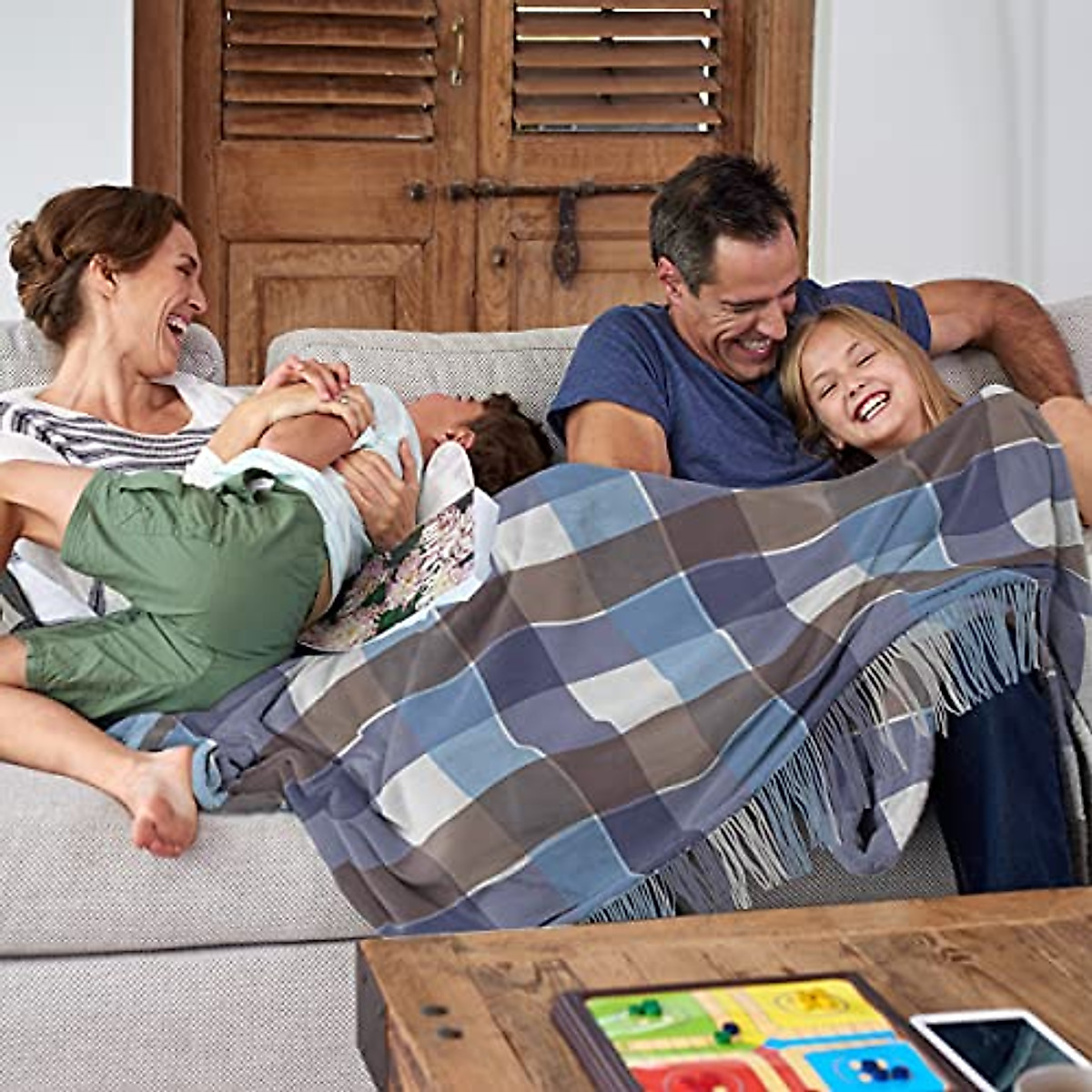 Lavish Home Allure Plaid Soft Blanket-Oversized, Luxuriously Fluffy, Vintage-Look and Cashmere-Like Woven Acrylic-Breathable and Stylish Throws