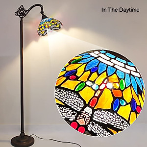 Capulina Tiffany Floor Lamp Grapefruit Orange Dragonfly Style Arched Gooseneck Adjustable Angle Stained Glass Reading Floor Light for Living Room Bedroom