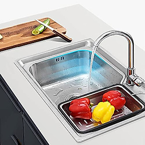 Single Bowl Prep Kitchen Sink, 24x17in, 25x17in, 26x18in, 29x18in Drop-in Stainless Steel Sink for Garage Restaurant Bar, with Drain and Faucet (Color : Hot and Cold Water Faucet, Size : 24x17in)