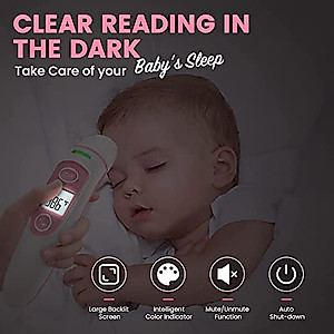 Forehead Thermometer for Adults and Kids, No-Touch Infrared Thermometer for Fever with LCD Display and Memory Function, Ideal for Family Use - Pink