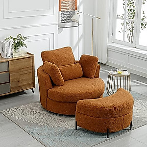 Oversized Swivel Accent Barrel Chair with Storage Bench Large Ottoman+4 Pillows,Comfy Upholstered 360 Recliner Sofa Club Chaise Leisure Round Loveseat Lounge Armchair for Living Room/Hotel/Nursery