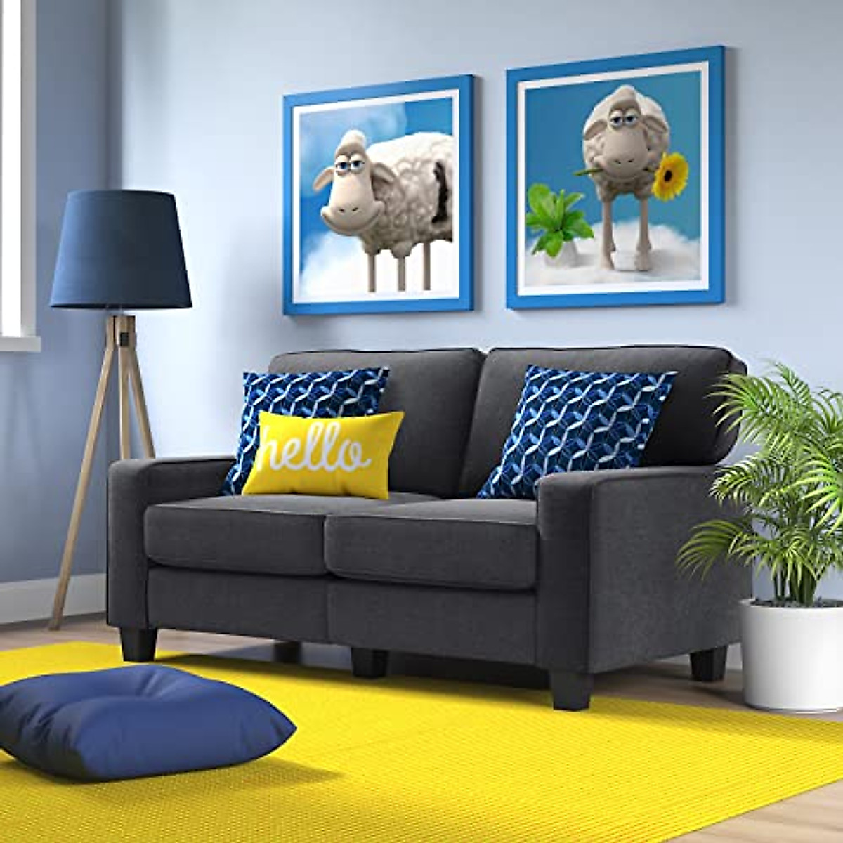 Serta Palisades Upholstered Sofas for Living Room Modern Design Couch, Straight Arms, Soft Fabric Upholstery, Tool-Free Assembly, 61" Loveseat, Charcoal