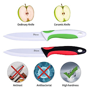 Zhiyun Paring knife 2 pcs Ceramic Knives 4 Inch Fruit Knife, Zirconia Blade with Ergonomic Comfort Handle,use for Fruit Vegetable Bread and Meat,2 knives with covers(Green and Black)