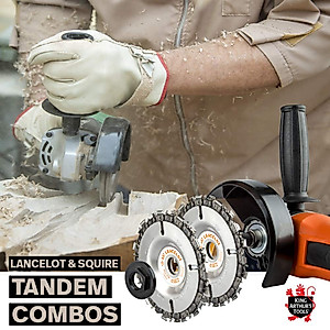 King Arthur's Tools Original & Patented Lancelot 14 Tooth & Squire 18 Tooth Tandem Combo with Universal Nut - 4" (100mm) Dia. X 5/8” (16mm) Bore - Fits 4 and 4 1/2" Woodworking Angle Grinder - 71418
