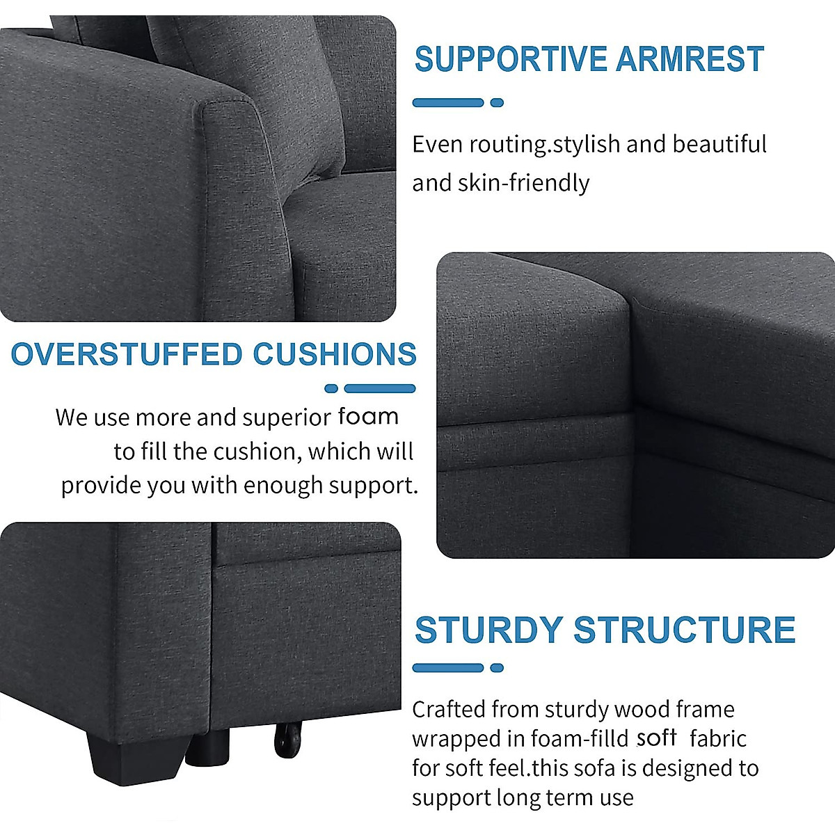 Sleeper Sectional Sofa Pull Out Couch with Storage Chaise 2 in 1 Sleeper Sofa Couch Convertible Sleeper Bed for Living Room, Apartment,Bedroom,Dark Grey