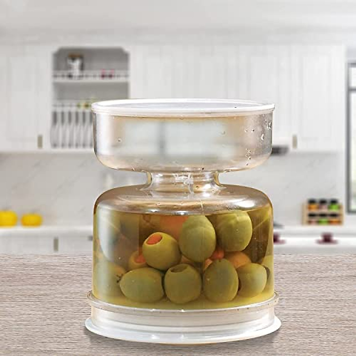 XCVBNM Pickle and Olive Hourglass Jar - Pickle Jar with Strainer Flip, Pickle Grabber, Juice Separator, Pickle Container, Kimchi Jar for Airtight Food Storage