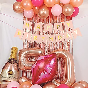 50th Birthday Decorations Women Rose Gold Hot Pink 50 and Fabulous Birthday Decor Cheers to 50 Years Rose Gold Happy Birthday Banner Curtain 50 Balloon Number Fifty Party Decor Lips Bottle Balloon