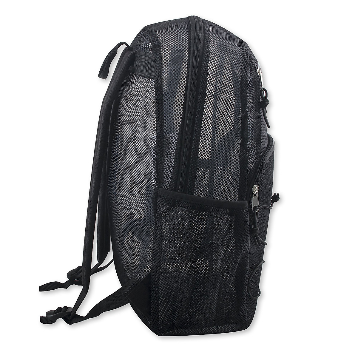 Deluxe Mesh Backpack with Bungee Cord & Adjustable Padded Straps, for Swimming, School, Travel (Black)