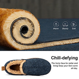 LongBay Women's Felt Bootie Slippers Warm Cozy Memory Foam Slipper Boots with Polar Fleece Lining Non Slip House Shoes Indoor Outdoor Blue, 7-8
