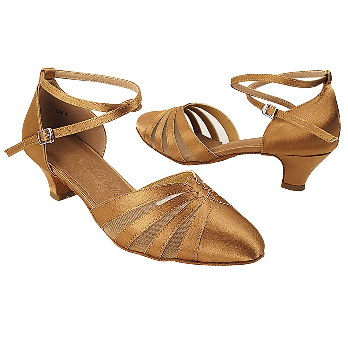 Very Fine Dance Shoes - Ladies Practice, Cuban Low Heel, Waltz Ballroom Dance Shoes - SERA3543-1.2-inch Heel and Foldable Brush Bundle - Brown Satin - 9