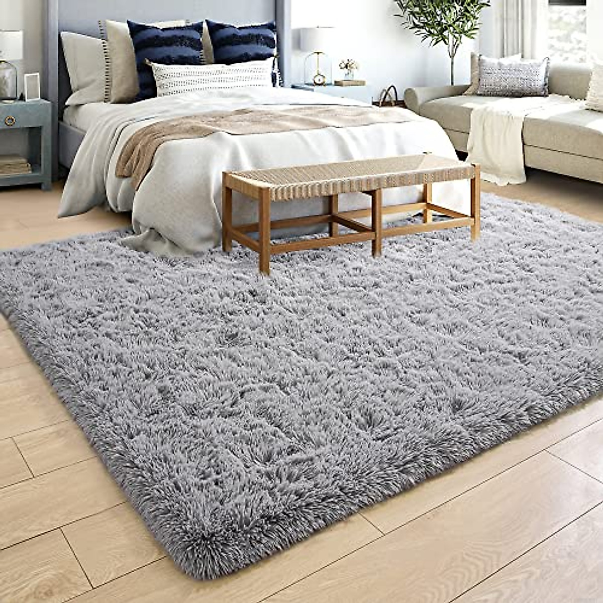 Rostyle Super Soft Fluffy Area Rugs for Bedroom Living Room, 4 ft x 6 ft Shaggy Floor Carpets Shag Christmas Rug for Girls Boys Furry Home Decorative Rugs, Grey