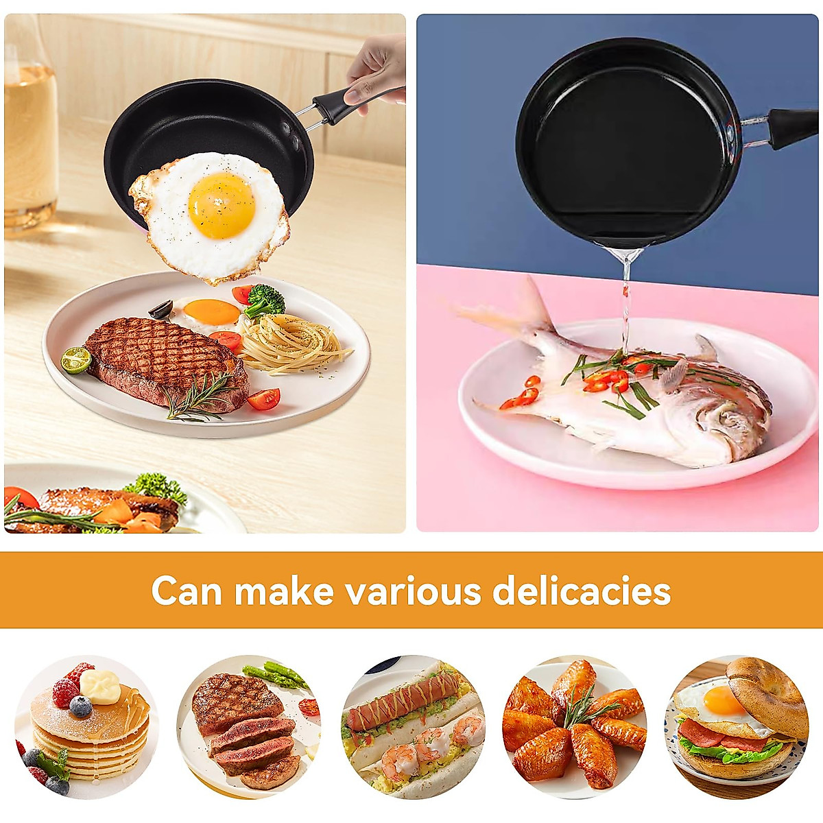 Mini Nonstick Frying Pan, 4.7in Mini Frying Pan Stainless Steel Omelette Pan Round Egg Pan Small Pan for Cooking Small Frying Pan Single Serve Frying Pan Skillet for Eggs Pancakes(pink)