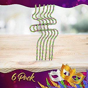 Krazy Straws 6 Count Mardi Gras Loopy Drinking Straws | Green Purple Yellow Carnival Fat Tuesday Party Accessories | Kids & Adults