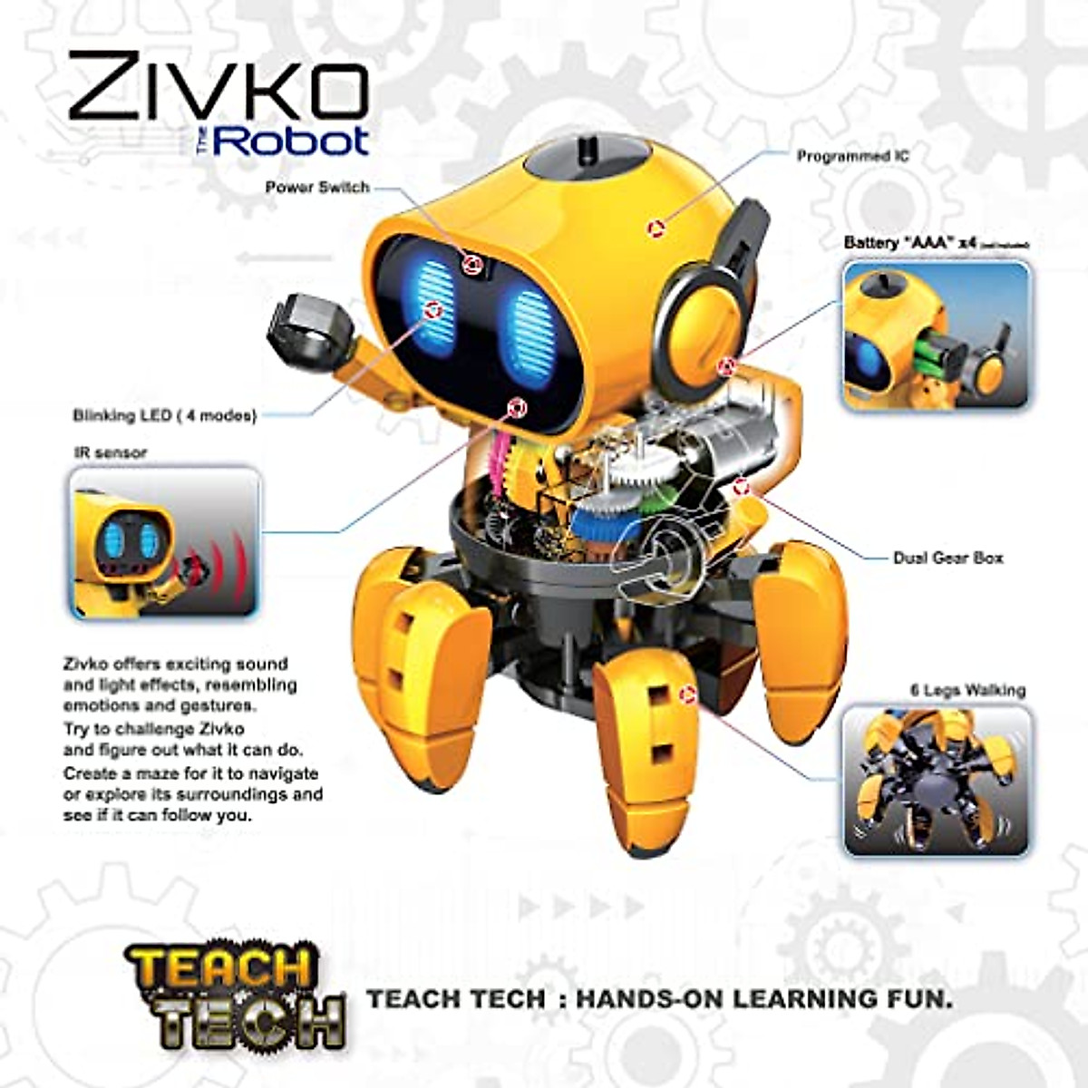Elenco Teach Tech “Zivko The Robot”, Interactive A/I Capable Robot with Infrared Sensor, STEM Learning Toys for Kids 10+, includes Assembly Parts