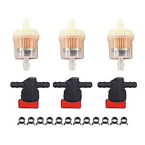 WFLNHB 1/4" in Line Fuel Gas Filters Shut Cut Off Valves Clamps Replacement for Briggs & Stratton Yamaha Motorcycle Lawn Mower Tractor